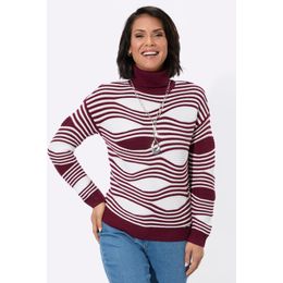 Rollkragenpullover Casual Looks "Rollkragenpullover", Damen, Gr. 42, bordeaux, ecru, gemustert, 54% Polyacryl, 46% Baumwolle, gemustert, mehrfarbig, Pullover Rollkragenpullover