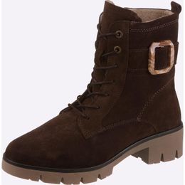 Schn&uuml;rstiefelette Heine, Damen, Gr. 35, braun (dunkelbraun), Leder, Rindsleder, Veloursleder, Schuhe Schn&uuml;rstiefelette