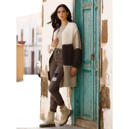 Longstrickjacke Heine, Damen, Gr. 38, champagner, sesam, gestreift, 74% Polyacryl, 17% Polyamid, 9% Wolle, gemustert, mehrfarbig, meliert, Strickjacken Longstrickjacke