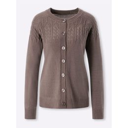 Strickjacke, Damen, Gr. 38, dunkeltaupe, 100% Polyacryl, unifarben, Strickjacken Strickjacke