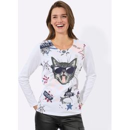 Langarmshirt Inspirationen "Langarm-Shirt", Damen, Gr. 36, marine, wei&szlig;, bedruckt, 100% Baumwolle, bedruckt, gemustert, mehrfarbig, Rundhals, Shirts Langarmshirt