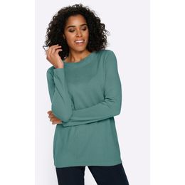 Rundhalspullover Classic Basics "Langarm-Pullover", Damen, Gr. 38, salbei, 100% Polyacryl, unifarben, Pullover Rundhalspullover