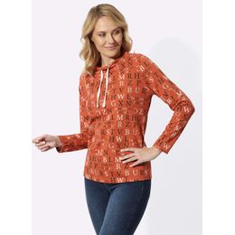 Stehkragenshirt Classic Basics "Langarm-Shirt", Damen, Gr. 52, rostrot, ecru, bedruckt, 100% Baumwolle, gemustert, mehrfarbig, Shirts Stehkragenshirt