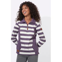 Sweatshirt Casual Looks, Damen, Gr. 52, feige, ecru, 50% Baumwolle, 50% Polyester, gemustert, gestreift, Sweatshirts Sweatshirt