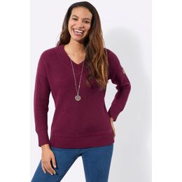 V-Ausschnitt-Pullover Casual Looks "V-Ausschnitt-Pullover", Damen, Gr. 36, lila (bordeaux), 50% Baumwolle, 50% Polyacryl, meliert, unifarben, Pullover