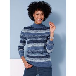 Strickpullover Classic Basics "Pullover", Damen, Gr. 42, jeansblau, hellblau, gemustert, 50% Baumwolle, 50% Polyacryl, gemustert, mehrfarbig, meliert, Pullover Strickpullover