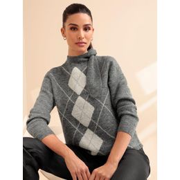 Strickpullover Heine "Pullover", Damen, Gr. 34, anthrazit, sand, gemustert, 45% Polyamid, 30% Polyester, 15% Polyacryl, 10% Wolle, Pullover Strickpullover
