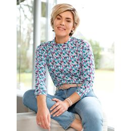 Langarmshirt Classic Basics "Stehkragen-Shirt", Damen, Gr. 42, salbei, malve, bedruckt, 95% Baumwolle, 5% Elasthan, gemustert, mehrfarbig, Shirts Langarmshirt
