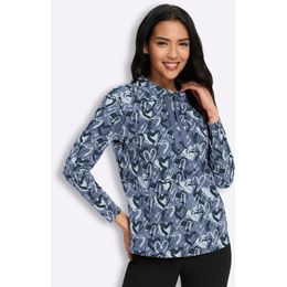 Stehkragenshirt Classic Basics "Stehkragen-Shirt", Damen, Gr. 42, taubenblau, dunkelblau, bedruckt, 100% Baumwolle, gemustert, mehrfarbig, Shirts Stehkragenshirt