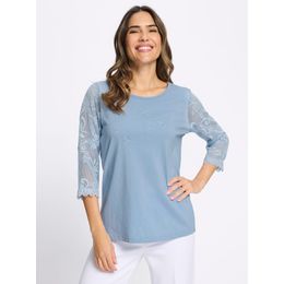 Trachtenshirt Classic Basics "Trachtenshirt", Damen, Gr. 50, bleu, jeansblau, 100% Baumwolle, Spitze:100% Polyester, unifarben, Rundhals, Shirts