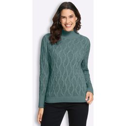 Stehkragenpullover Inspirationen "Stehkragen-Pullover", Damen, Gr. 50, jade, 100% Baumwolle, unifarben, Pullover Stehkragenpullover