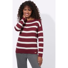Strickpullover Casual Looks "Strickpullover", Damen, Gr. 36, dunkelrot, ecru, geringelt, 55% Baumwolle, 45% Viskose, gemustert, gestreift, Pullover Strickpullover
