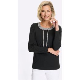 Langarmshirt Classic Basics "Langarm-Shirt", Damen, Gr. 40, schwarz, 100% Baumwolle, Glencheckmuster, gemustert, kariert, mehrfarbig, Rundhals, Shirts Langarmshirt