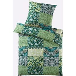 Bettw&auml;sche HEINE HOME Gr. 5, kalkmint, eucalyptus, bedruckt, B/L: 135cm x 200cm, Renforc&eacute;, B/L: 40cm x 80cm, 2, Renforc&eacute;, 100% Baumwolle, Bettw&auml;sche, Bettw&auml;sche
