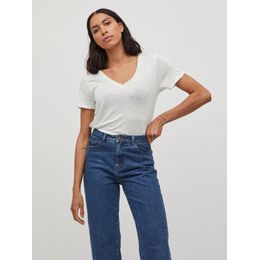 T-Shirt Vila "VINOEL S/S TOP - NOOS", Damen, Gr. L, cloud dancer, Jersey, Obermaterial: 74% Viskose, 26% Polyester, unifarben, regular fit normal, V-Ausschnitt, Shirts T-Shirt, Viskosemischung, regular fit