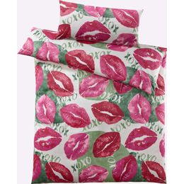 Bettw&auml;sche Gr. 5, erika, magenta, bedruckt, B/L: 135cm x 200cm, Mako-Satin, B/L: 40cm x 80cm, 2, Mako-Satin, 100% Baumwolle, Bettw&auml;sche, Bettw&auml;sche