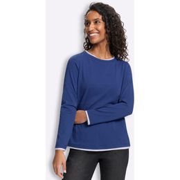 Langarmshirt Heine "Langarm-Shirt", Damen, Gr. 34, royalblau, wei&szlig;, 95% Baumwolle, 5% Elasthan, gemustert, mehrfarbig, Rundhals, Shirts Langarmshirt