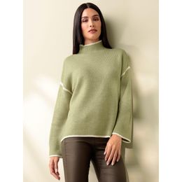 Stehkragenpullover Heine "Pullover", Damen, Gr. 32/34, schilf, ecru, meliert, 95% Polyacryl, 5% Wolle, meliert, unifarben, Pullover Stehkragenpullover