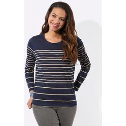 Langarmshirt Casual Looks "Ringelshirt", Damen, Gr. 38, marine, sand, geringelt, 100% Baumwolle, gemustert, gestreift, mehrfarbig, Rundhals, Shirts Langarmshirt