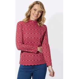 Stehkragenshirt Classic Basics "Langarm-Shirt", Damen, Gr. 38, rot (schwarz, camel, bedruckt), 100% Baumwolle, gemustert, mehrfarbig, Shirts Stehkragenshirt