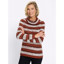 Rollkragenpullover Classic Basics "Langarm-Pullover", Damen, Gr. 54, rostrot, ecru, gemustert, 60% Polyacryl, 40% Polyester, gemustert, gestreift, mehrfarbig, Pullover Rollkragenpullover