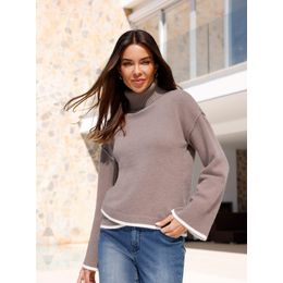 Strickpullover Heine "Rollkragen-Pullover", Damen, Gr. 50, taupe, 62% Polyacryl, 27% Polyamid, 8% Wolle, 3% Elasthan, gemustert, mehrfarbig, unifarben, Pullover Strickpullover