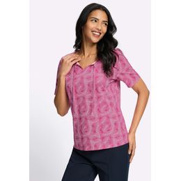 T-Shirt Classic Basics "Kurzarm-Shirt", Damen, Gr. 42, fuchsia, ecru, bedruckt, 100% Baumwolle, gemustert, Rundhals, Shirts T-Shirt