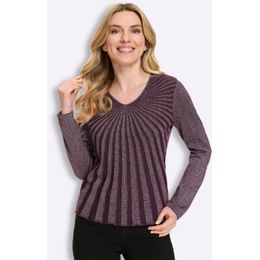 V-Ausschnitt-Pullover Classic Basics "Langarm-Pullover", Damen, Gr. 38, burgund, silberfarben, 87% Polyacryl, 8% Polyester, 5% metallisierte Fasern, unifarben, Pullover
