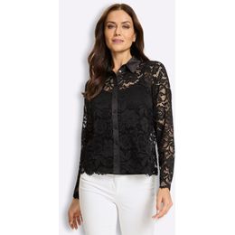 Spitzenbluse Heine, Damen, Gr. 42, schwarz, 92% Polyamid, 8% Elasthan, Spitze:8% Elasthan, 92% Polyamid, Top:5% Elasthan, 95% Viskose, unifarben, Blusen Spitzenbluse