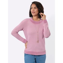 Rundhalspullover Casual Looks "Rundhals-Pullover", Damen, Gr. 50, ros&eacute;, ecru, gemustert, 50% Baumwolle, 50% Polyacryl, gemustert, Pullover Rundhalspullover