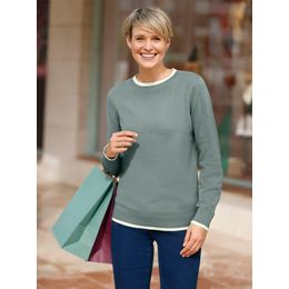 Strickpullover Classic Basics "Langarm-Pullover", Damen, Gr. 38, jade, ecru, 100% Baumwolle, unifarben, Pullover Strickpullover
