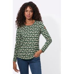 Langarmshirt Casual Looks "Ringelshirt", Damen, Gr. 44, moos, sand, geringelt, 95% Baumwolle, 5% Elasthan, gemustert, mehrfarbig, Rundhals, Shirts Langarmshirt
