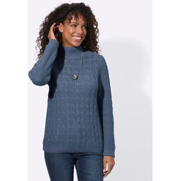 Stehkragenpullover Casual Looks "Stehkragen-Pullover", Damen, Gr. 36, blau (rauchblau), 50% Baumwolle, 50% Polyacryl, unifarben, Pullover Stehkragenpullover