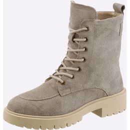 Schn&uuml;rstiefelette Heine, Damen, Gr. 35, taupe, Leder, Rindsleder, Veloursleder, Schuhe Schn&uuml;rstiefelette