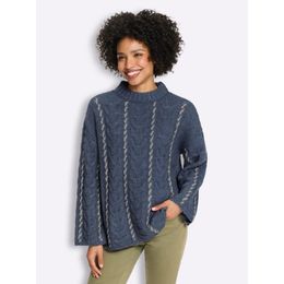 Strickpullover Heine "Pullover", Damen, Gr. 32/34, rauchblau, 70% Polyacryl, 18% Wolle, 10% Polyester, 2% Elasthan, gemustert, mehrfarbig, Pullover Strickpullover