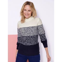 Stehkragenpullover Classic Basics "Stehkragen-Pullover", Damen, Gr. 42, ecru, marine, 100% Polyacryl, bedruckt, gemustert, mehrfarbig, Pullover Stehkragenpullover