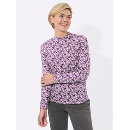 Langarmshirt Classic Basics "Stehkragen-Shirt", Damen, Gr. 40, violett, eucalyptus, bedruckt, 95% Baumwolle, 5% Elasthan, gemustert, mehrfarbig, Shirts Langarmshirt