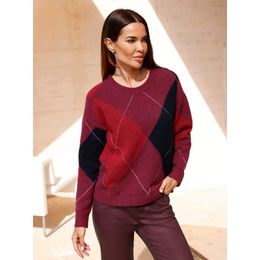 Strickpullover Heine "Pullover", Damen, Gr. 34, bordeaux, marine, gemustert, 74% Polyester, 15% Polyamid, 6% Wolle, 3% Elasthan, 2% metallisierte Fasern, bedruckt, gemustert, mehrfarbig, Pullover Strickpullover