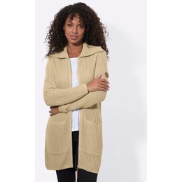 Longstrickjacke Casual Looks, Damen, Gr. 36, beige (sand), 50% Baumwolle, 50% Polyacryl, unifarben, Strickjacken Longstrickjacke