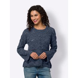 Ajourpullover Heine "Pullover", Damen, Gr. 34, blau (dunkelblau), 60% Polyacryl, 25% Baumwolle, 15% Polyamid, unifarben, Pullover
