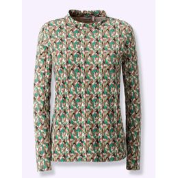 Langarmshirt Classic Basics "Stehkragen-Shirt", Damen, Gr. 40, camel, gr&uuml;n, bedruckt, 95% Baumwolle, 5% Elasthan, gemustert, mehrfarbig, Shirts Langarmshirt