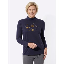 Stehkragenshirt Classic Basics "Rundhals-Shirt", Damen, Gr. 42, blau (marine), 95% Baumwolle, 5% Elasthan, unifarben, Shirts Stehkragenshirt