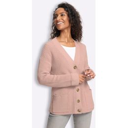 Strickjacke Heine, Damen, Gr. 40, puder, 100% Baumwolle, unifarben, Strickjacken Strickjacke