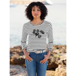 Langarmshirt Heine "Shirt", Damen, Gr. 34, schwarz, geringelt, 95% Viskose, 5% Elasthan, bedruckt, gebl&uuml;mt, gemustert, gestreift, Rundhals, Shirts Langarmshirt
