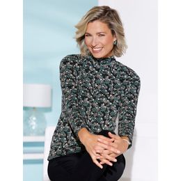 Stehkragenshirt Classic Basics "Stehkragen-Shirt", Damen, Gr. 54, moos, sesam, bedruckt, 100% Baumwolle, gebl&uuml;mt, gemustert, mehrfarbig, Shirts Stehkragenshirt