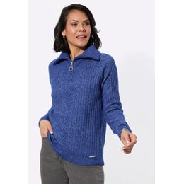 Strickpullover Casual Looks "Troyer", Damen, Gr. 42, royalblau, meliert, 76% Polyester, 20% Polyacryl, 4% Polyamid, meliert, Pullover Strickpullover