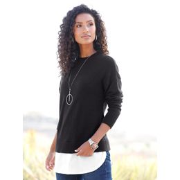 2-in-1-Pullover Heine "2-in-1-Pullover", Damen, Gr. 38, schwarz, 50% Viskose, 28% Polyester, 22% Polyamid, Webware:100% Baumwolle, unifarben, Pullover