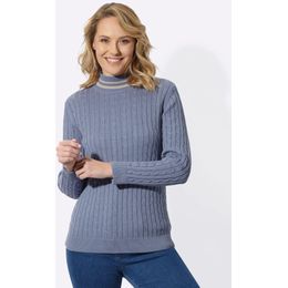 Stehkragenpullover Classic Basics "Stehkragen-Pullover", Damen, Gr. 48, taubenblau, sand, 100% Baumwolle, gemustert, gestreift, mehrfarbig, Pullover Stehkragenpullover