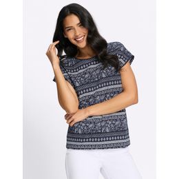Kurzarmshirt "Kurzarm-Shirt", Damen, Gr. 44, marine, taubenblau, bedruckt, 100% Baumwolle, gemustert, Rundhals, Shirts