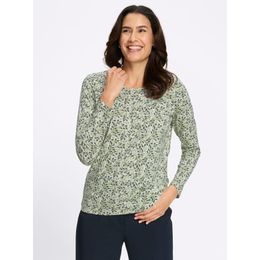 Langarmshirt Inspirationen "Druck-Shirt", Damen, Gr. 54, khaki, schilf, bedruckt, 100% Baumwolle, gemustert, mehrfarbig, Rundhals, Shirts Langarmshirt